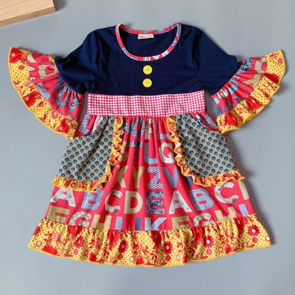 Dresses | Boutique Abc Alphabet Short Sleeve Ruffle Dress | Poshmark